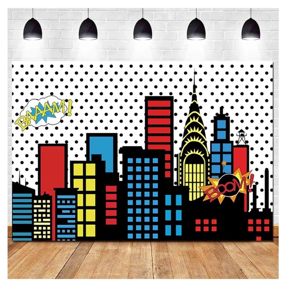Superhero City Skyline backdrop,5 x 7, | Party Supplies | Superhero ...